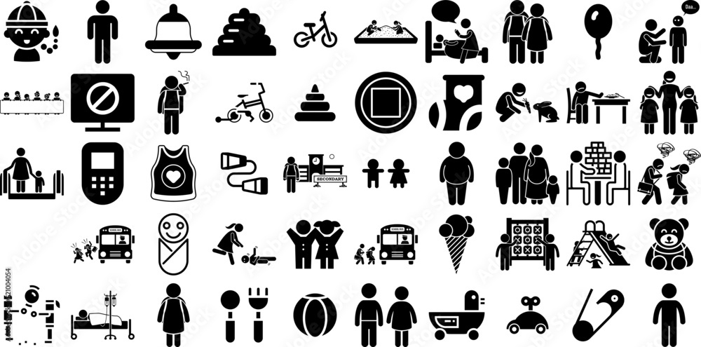 Huge Collection Of Children Icons Pack Solid Cartoon Silhouettes People ...