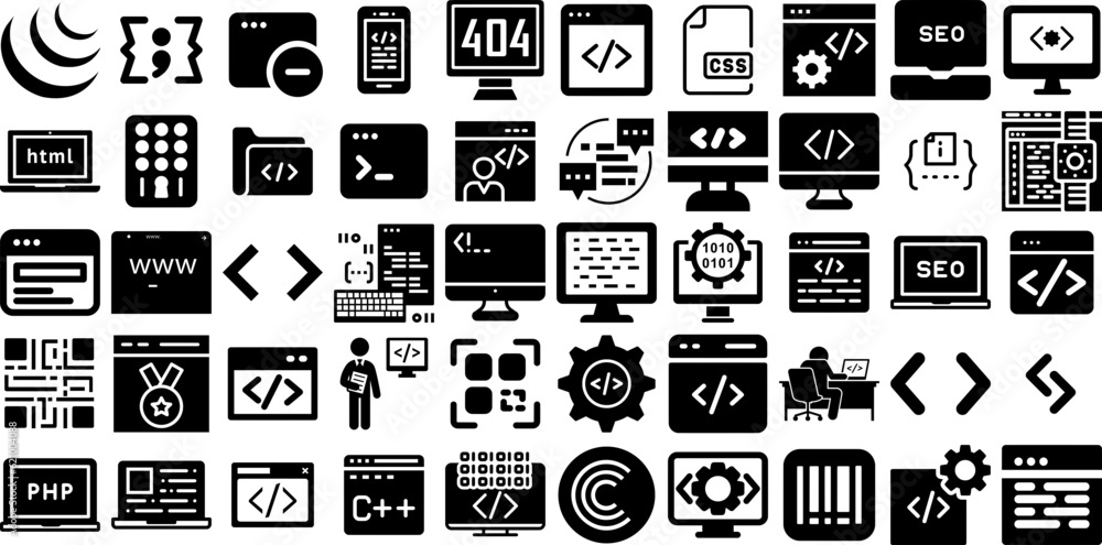 Massive Collection Of Coding Icons Bundle Black Modern Symbols Icon ...