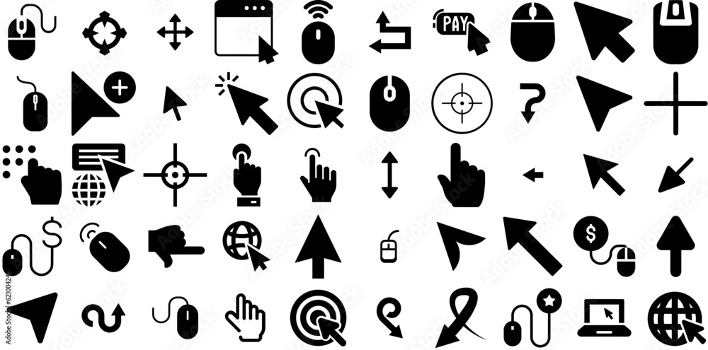 Mega Set Of Cursor Icons Bundle Hand-Drawn Isolated Concept Glyphs ...