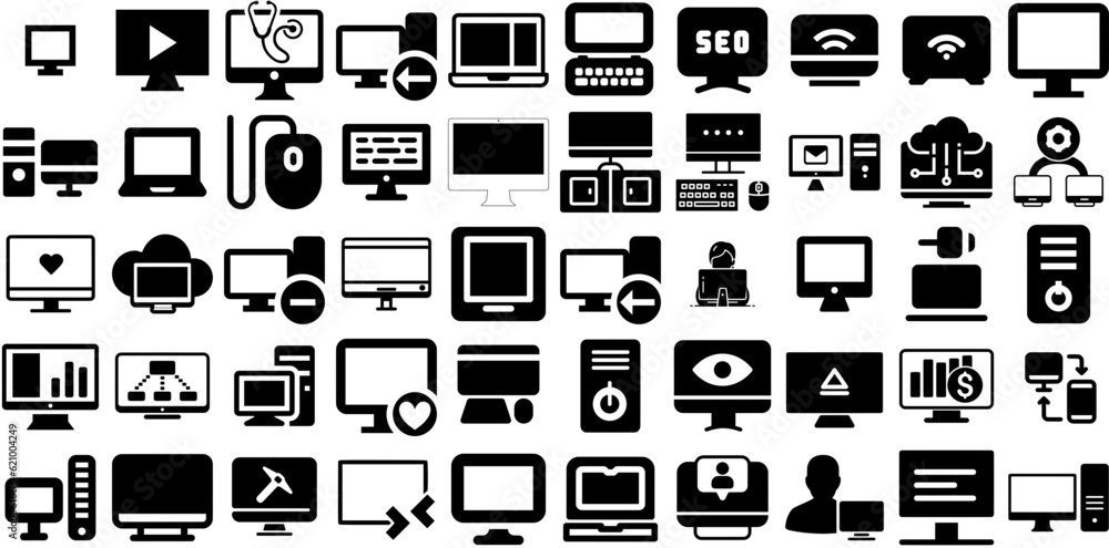 Vetor de Huge Collection Of Desktop Icons Collection Hand-Drawn Linear Vector Elements Desktop ...