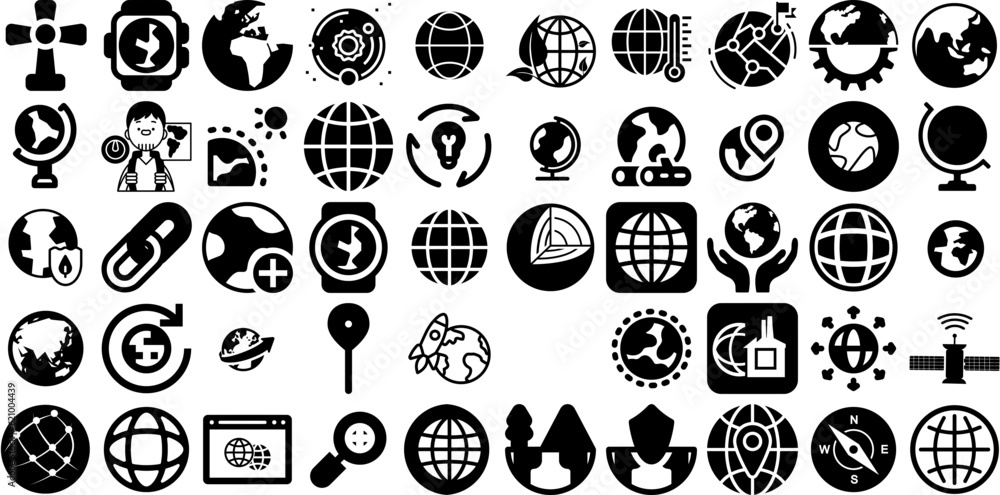 Massive Collection Of Earth Icons Set Hand-Drawn Black Cartoon Glyphs ...