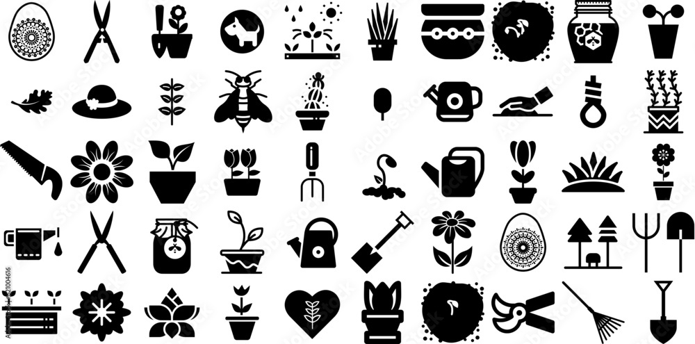 Massive Set Of Garden Icons Pack Hand-Drawn Linear Simple Elements Tool ...