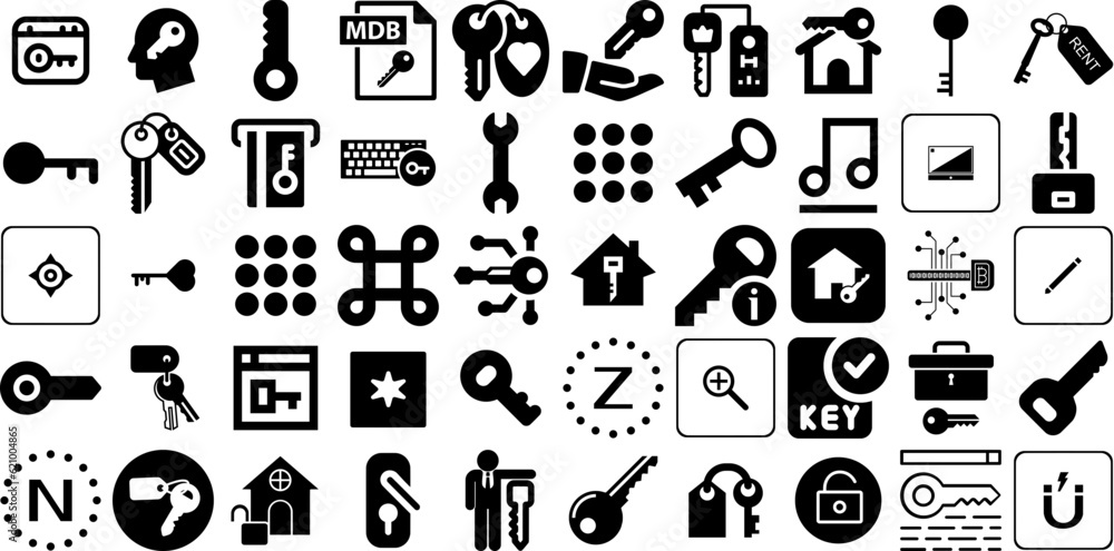 Mega Collection Of Key Icons Bundle Hand-Drawn Linear Drawing Pictogram ...