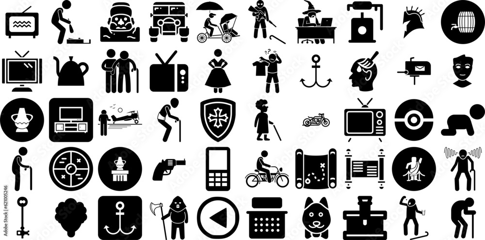 Mega Collection Of Old Icons Bundle Solid Vector Symbol Church, People ...