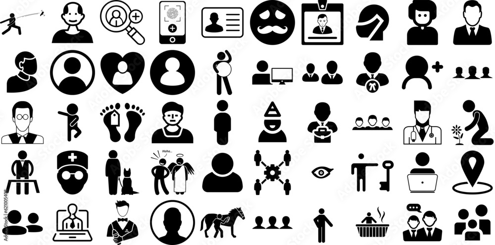 Huge Set Of Person Icons Pack Hand-Drawn Solid Concept Glyphs ...