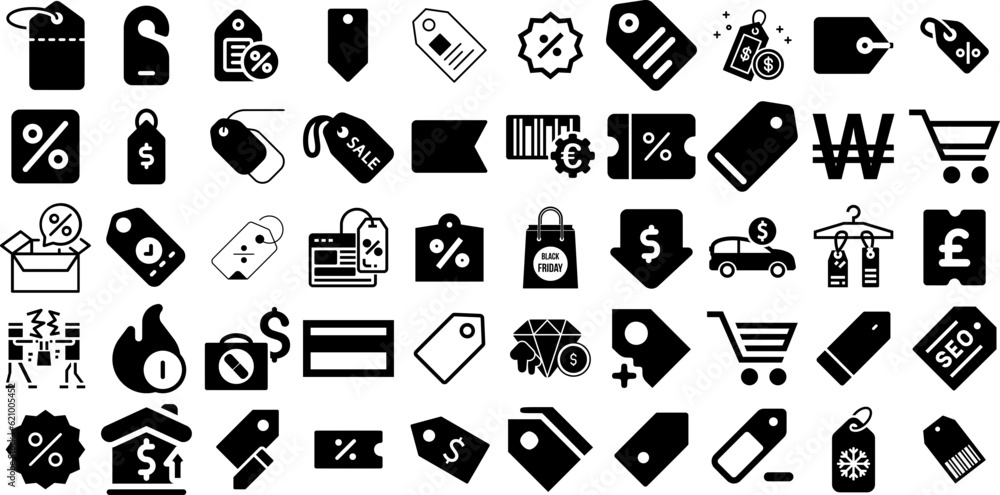 Vetor de Massive Collection Of Price Icons Collection Hand-Drawn Linear ...