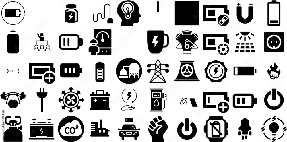 Massive Set Of Power Icons Pack Hand-Drawn Solid Drawing Pictograms ...