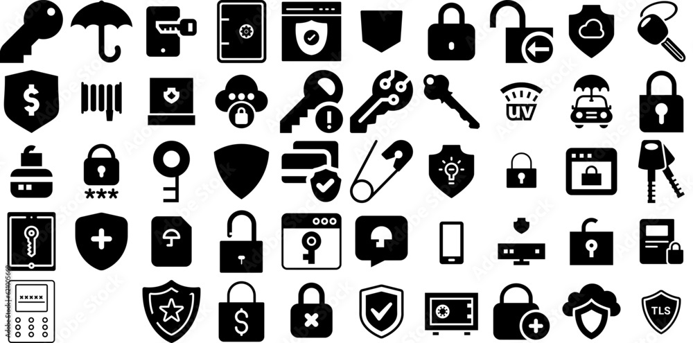 Vetor de Massive Set Of Secure Icons Collection Black Cartoon Clip Art ...