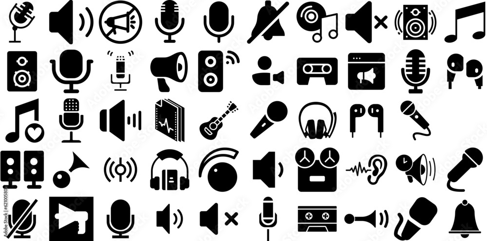Massive Set Of Sound Icons Set Solid Simple Symbols Icon, Glyphs ...