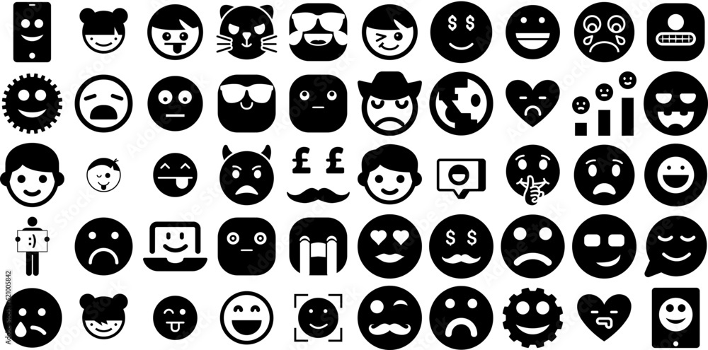 Massive Collection Of Smiley Icons Pack Black Infographic Clip Art ...