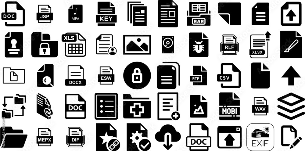 Huge Set Of File Icons Pack Isolated Vector Pictogram App, Page, Set ...