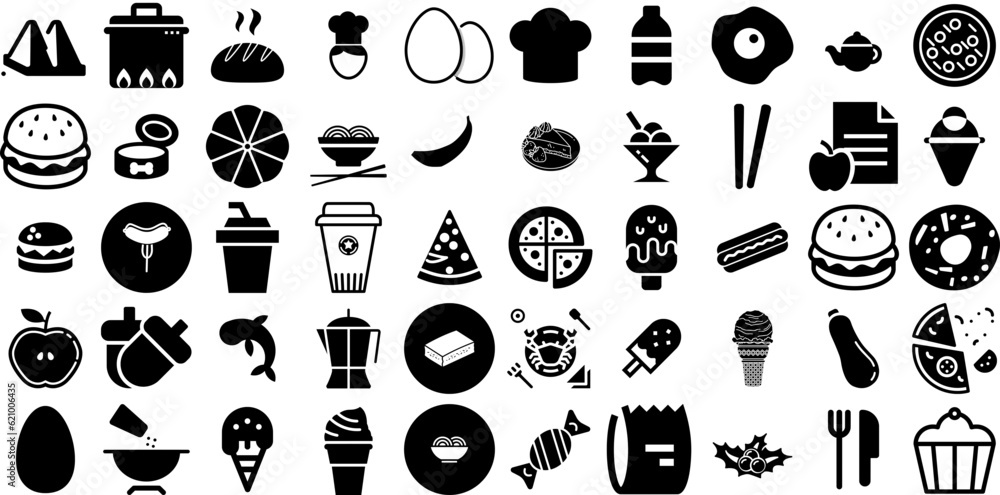 Huge Set Of Food Icons Pack Black Design Signs Health, Certified ...