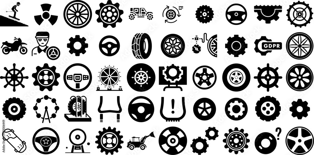 Massive Set Of Wheel Icons Set Hand-Drawn Solid Vector Signs Symbol ...