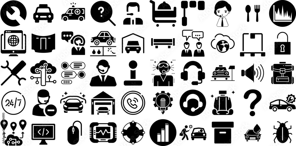 Big Set Of Service Icons Bundle Hand-Drawn Isolated Simple Pictograms ...