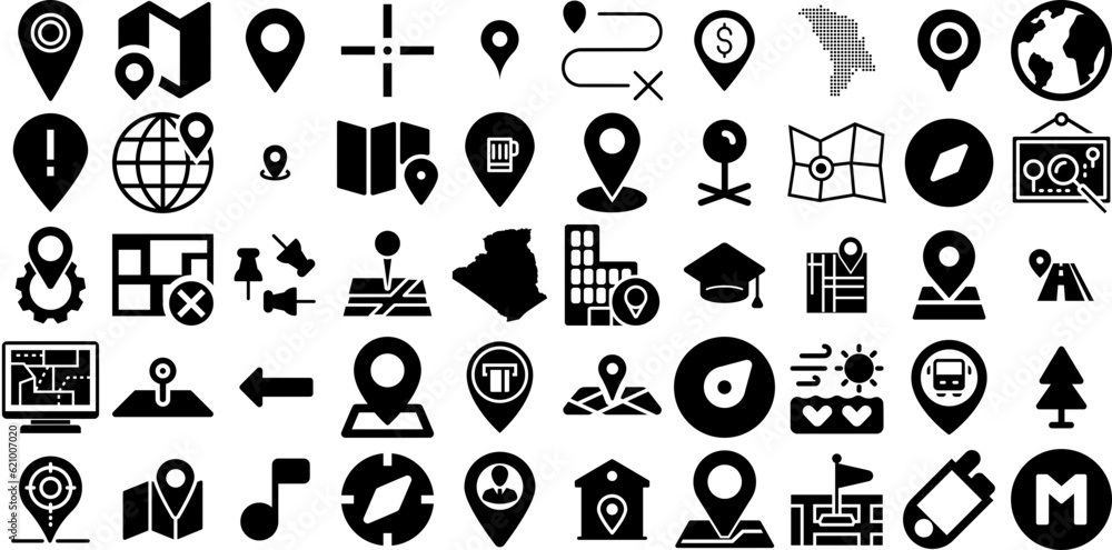 Huge Collection Of Location Icons Collection Hand-Drawn Linear Simple ...