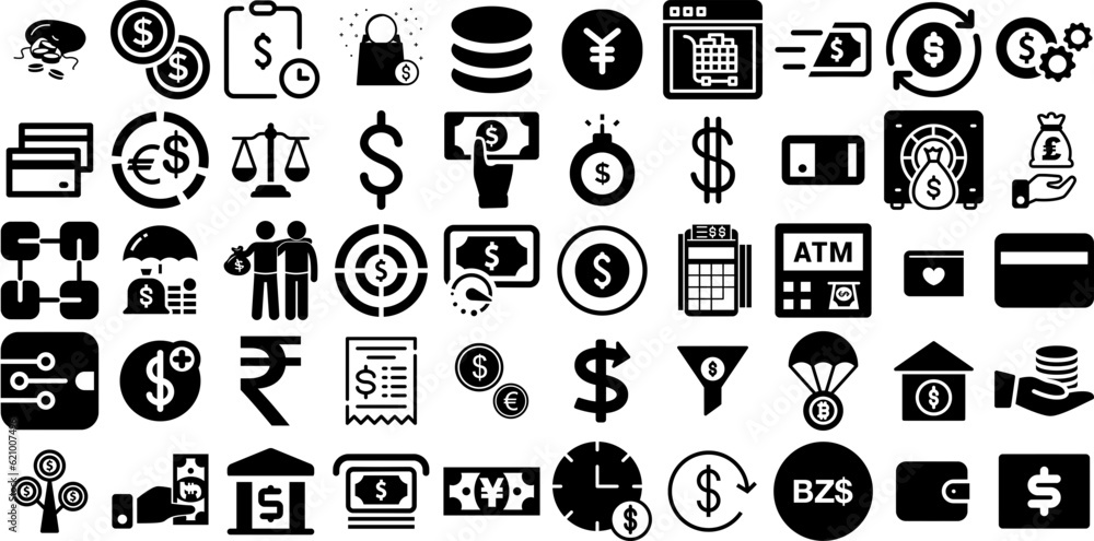 Massive Collection Of Money Icons Set Flat Design Signs Goodie, Coin ...