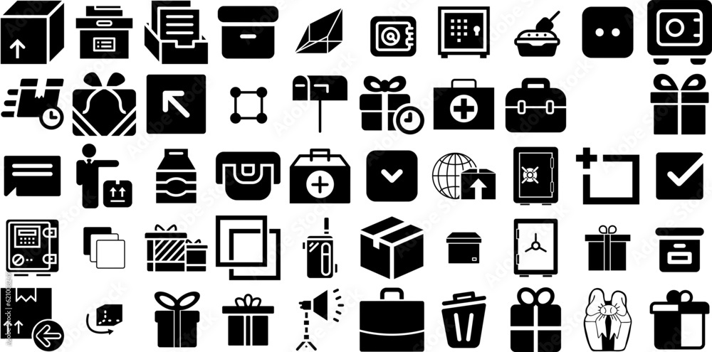 Massive Collection Of Box Icons Set Black Infographic Signs Three ...