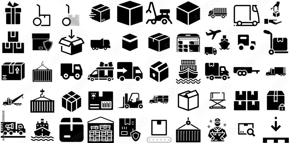 Big Collection Of Cargo Icons Collection Hand-Drawn Isolated Cartoon ...