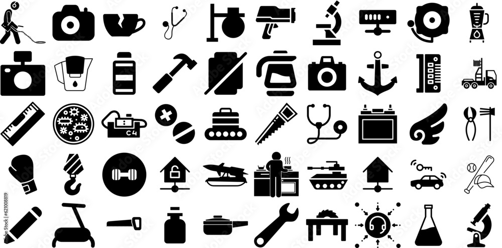 Big Set Of Equipment Icons Bundle Hand-Drawn Isolated Modern Symbol ...