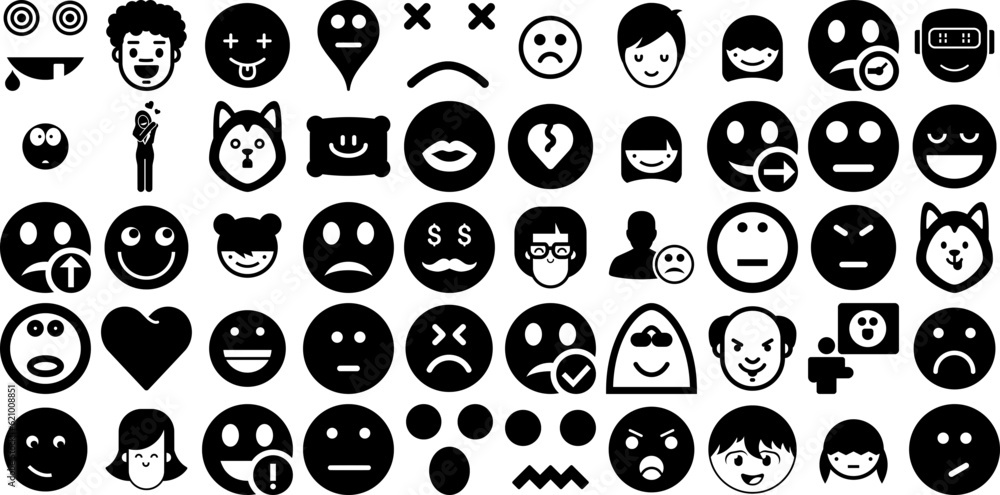 Massive Collection Of Emotion Icons Pack Hand-Drawn Black Concept ...