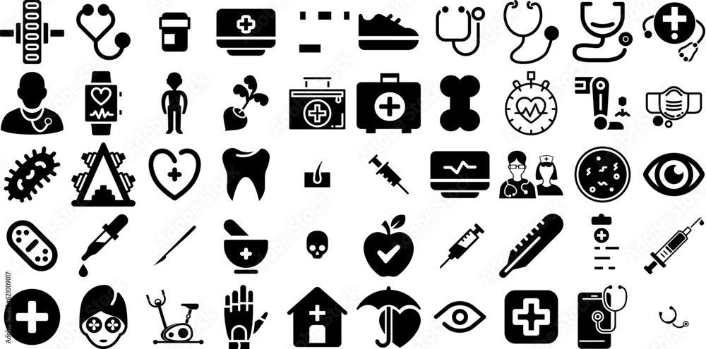 Mega Collection Of Health Icons Bundle Hand-Drawn Isolated Cartoon ...