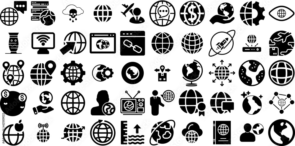 Huge Collection Of Global Icons Pack Hand-Drawn Isolated Concept ...