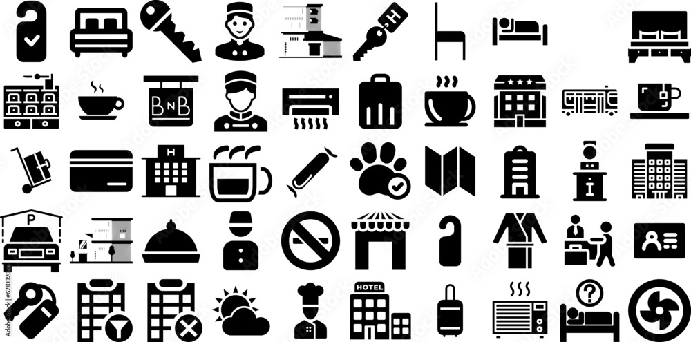Big Set Of Hotel Icons Collection Isolated Concept Pictogram Icon ...