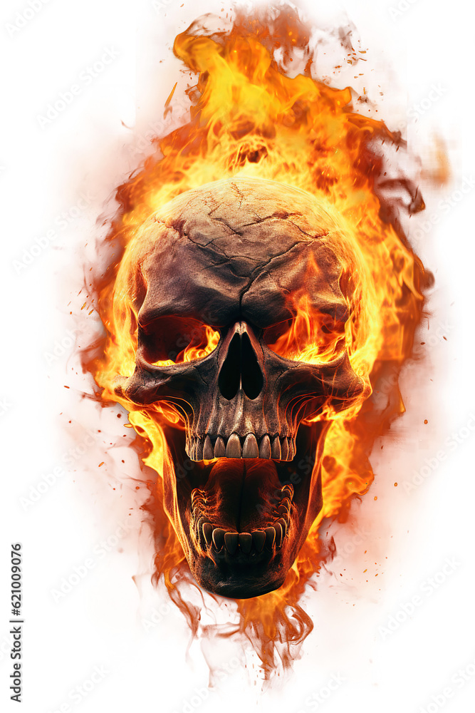 Skull on Flaming Fire Clipart PNG Sublimation isolated on Transparent ...