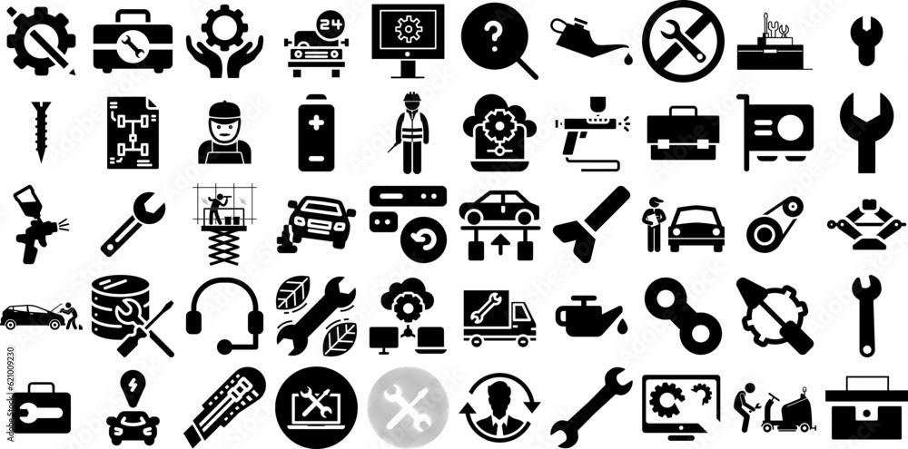 Massive Collection Of Maintenance Icons Set Black Drawing Clip Art ...