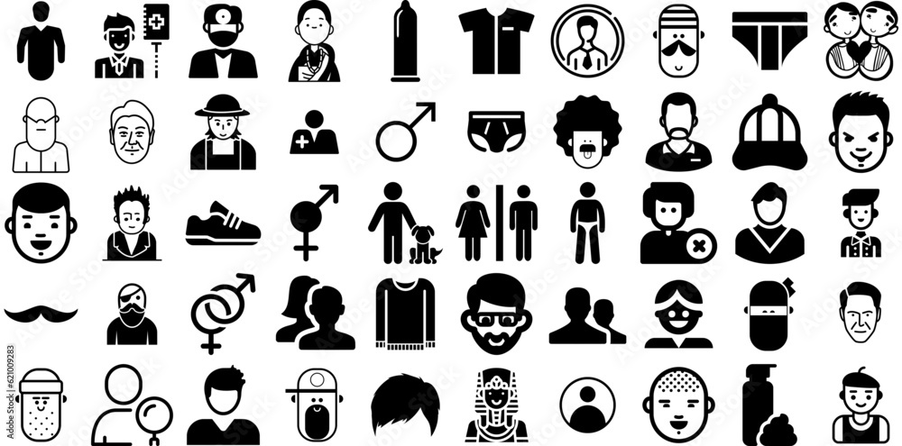 Big Set Of Male Icons Set Hand-Drawn Black Drawing Pictograms Icon ...