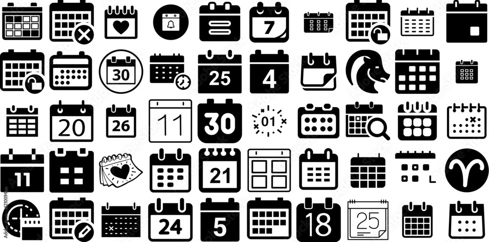 Big Set Of Month Icons Pack Hand-Drawn Linear Vector Silhouette Icon ...