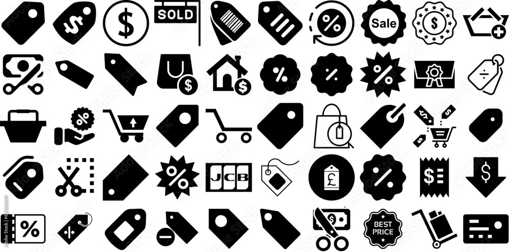 Big Collection Of Price Icons Bundle Hand-Drawn Solid Infographic ...