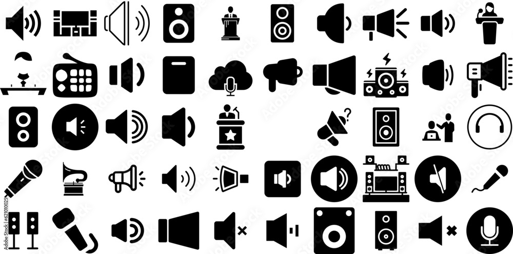 Mega Set Of Speaker Icons Set Black Design Pictogram Symbol, Icon ...