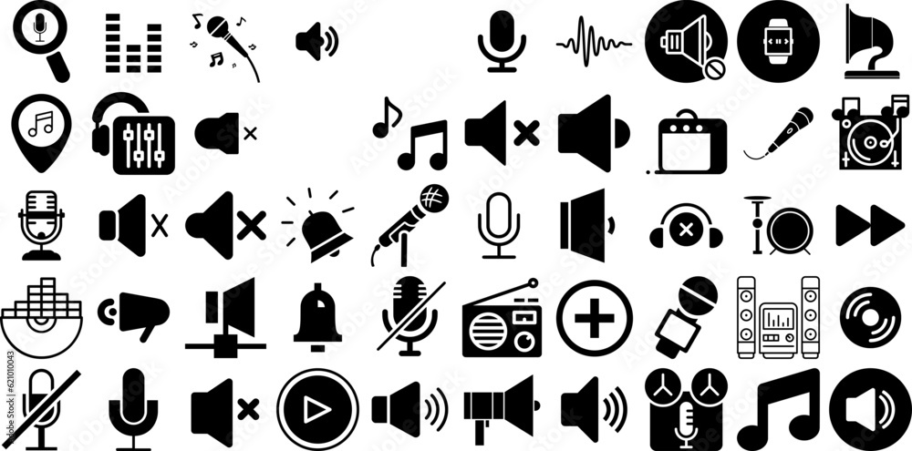Massive Set Of Sound Icons Collection Solid Drawing Web Icon Icon ...