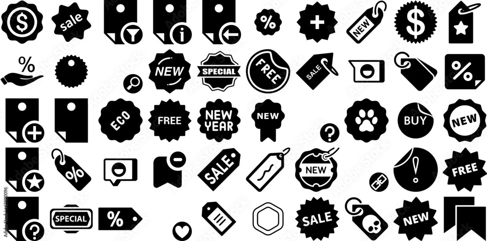 Big Set Of Sticker Icons Bundle Flat Modern Pictogram Badge, Black-And ...