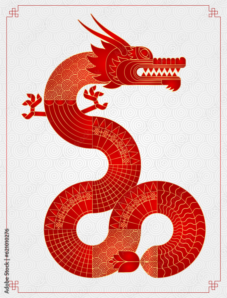 Geometric chinese dragon. Luxury red gold abstract zodiac animal. Stock ...