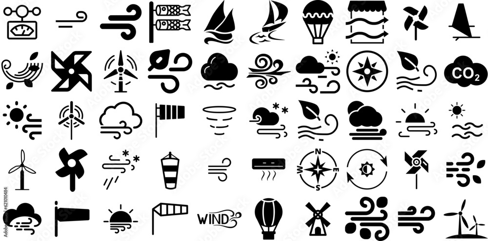 Big Collection Of Wind Icons Set Isolated Cartoon Signs Icon, Open ...