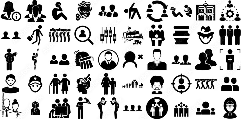 Massive Set Of People Icons Set Solid Vector Symbols Profile ...