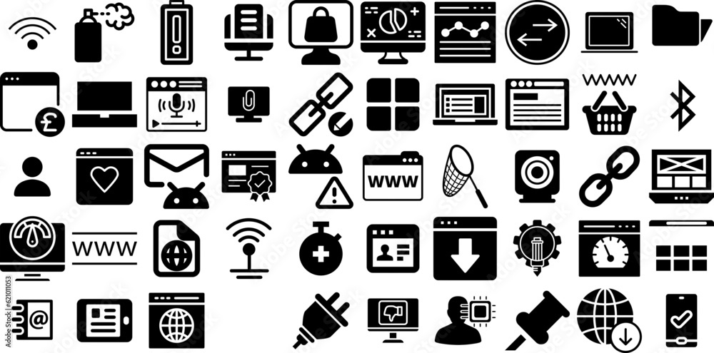 Huge Collection Of Web Icons Bundle Hand-Drawn Isolated Concept Clip ...