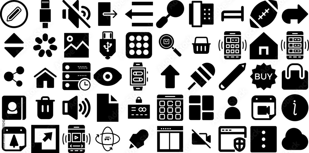 Huge Collection Of Interface Icons Pack Linear Cartoon Silhouettes Icon ...