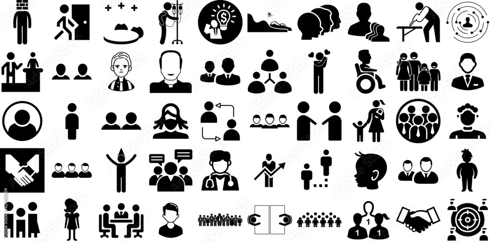 Vecteur Stock Huge Set Of People Icons Pack Black Vector Pictograms ...
