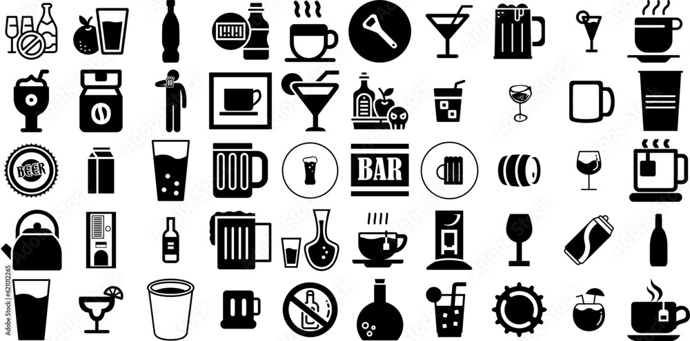 Big Set Of Beverage Icons Set Hand-Drawn Linear Design Symbol Pub ...