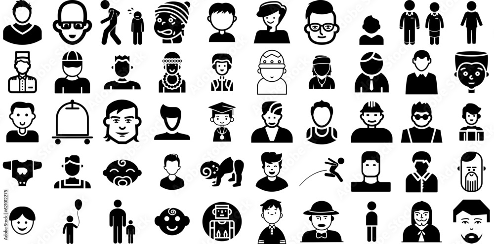 Mega Set Of Boy Icons Bundle Black Vector Pictograms Icon, Day, Privies ...