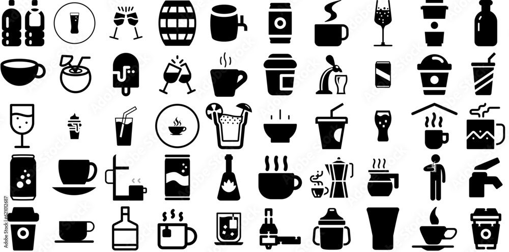 Huge Set Of Drink Icons Pack Hand-Drawn Isolated Infographic Pictogram ...