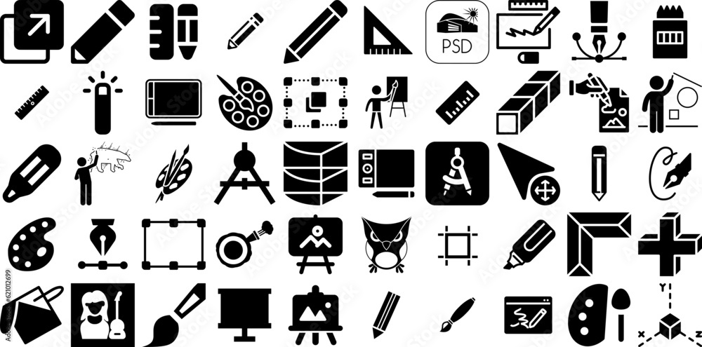 Huge Set Of Drawing Icons Pack Flat Infographic Symbols Yes, Technical ...
