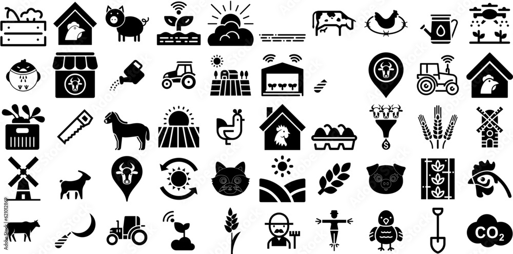 Big Collection Of Farm Icons Pack Hand-Drawn Black Design Pictograms ...