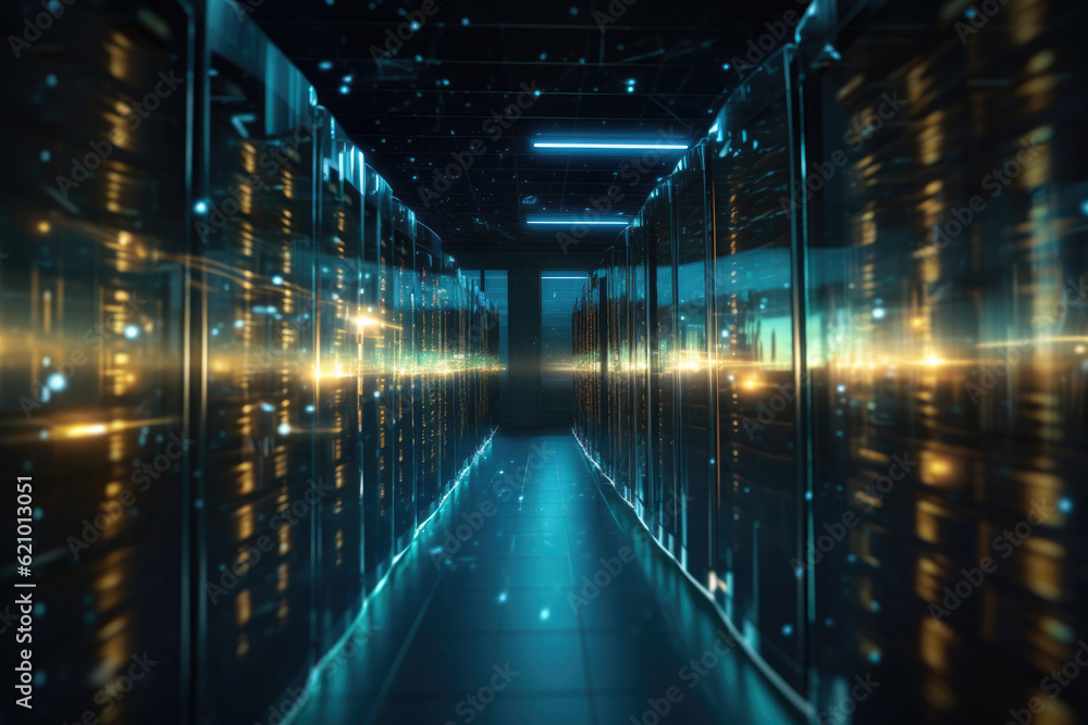 High-Speed Data Flow in Cloud Service Data Center. Generative AI Stock ...