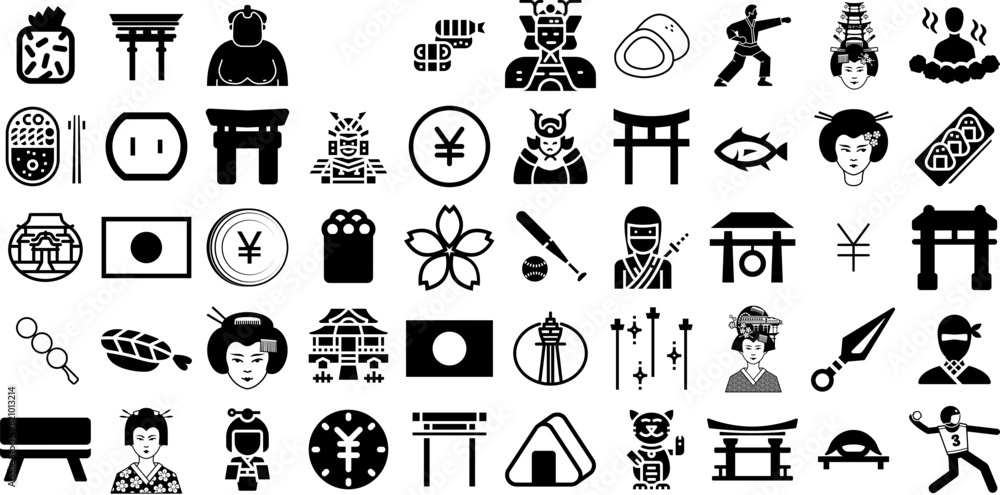 Mega Set Of Japan Icons Bundle Hand-Drawn Linear Infographic Silhouette ...
