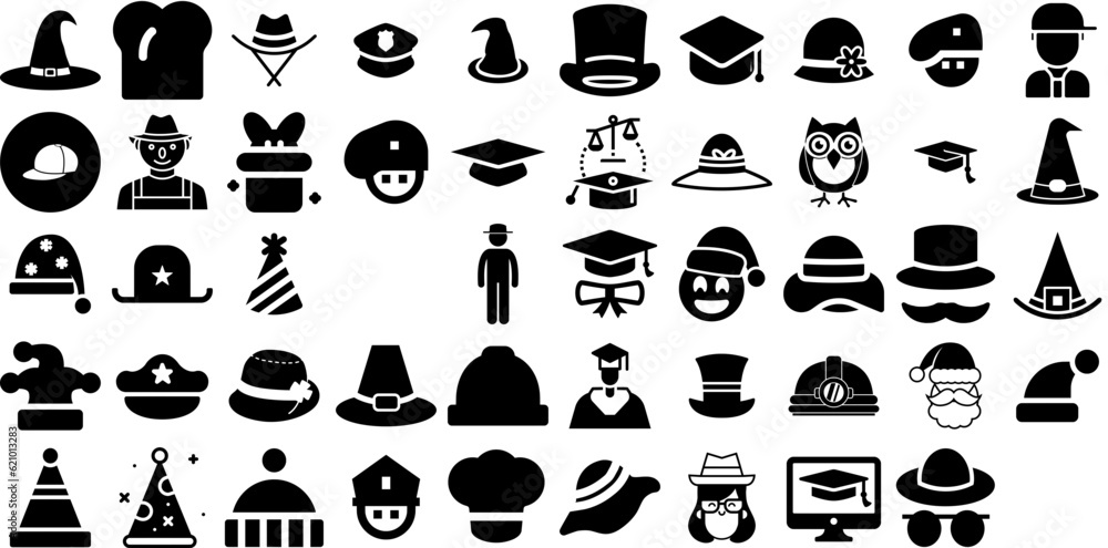 Mega Set Of Hat Icons Bundle Linear Infographic Clip Art Toque ...