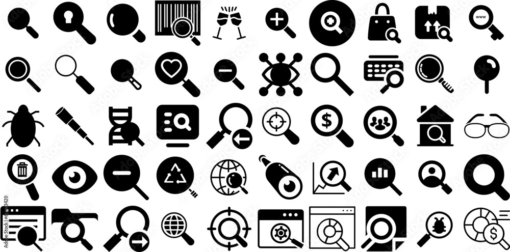 Big Collection Of Magnifier Icons Bundle Hand-Drawn Linear Concept Clip ...